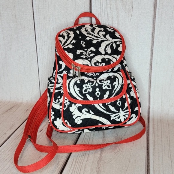 Bags | Quilted Mini Backpack Purse Multipocket Convertible Black White ...